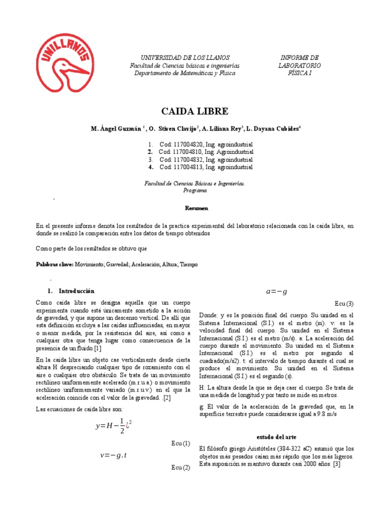 Caida Libre | PDF | Gravedad | Medición