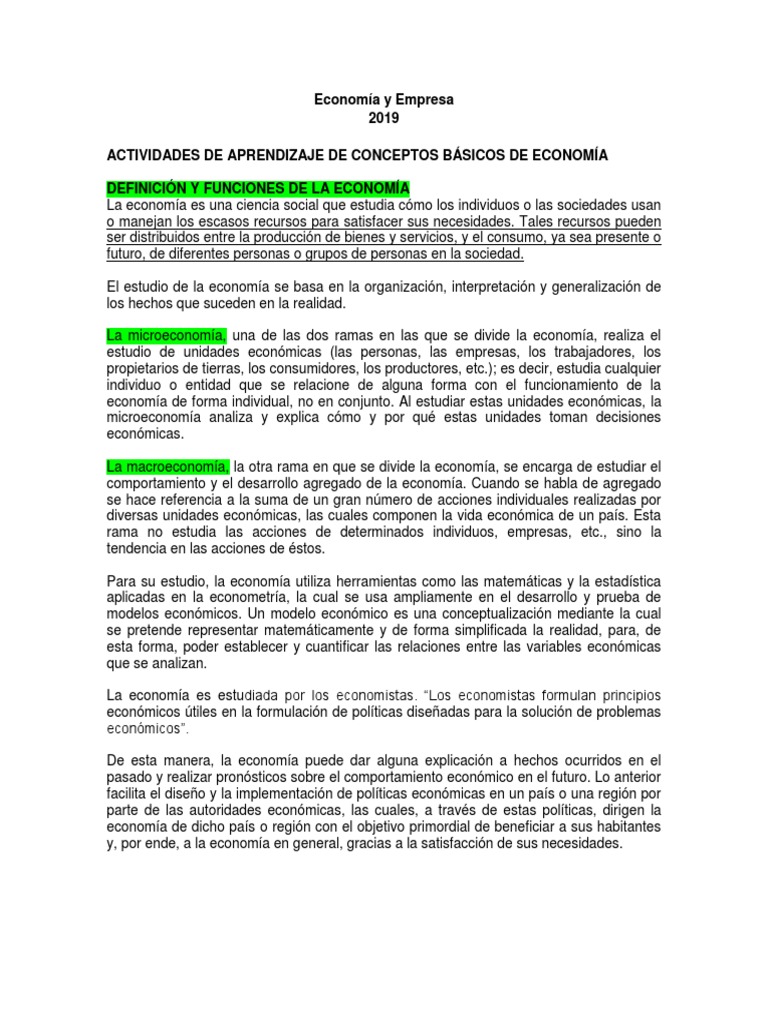 Conceptos Básicos de Economía y Aprendizaje | PDF