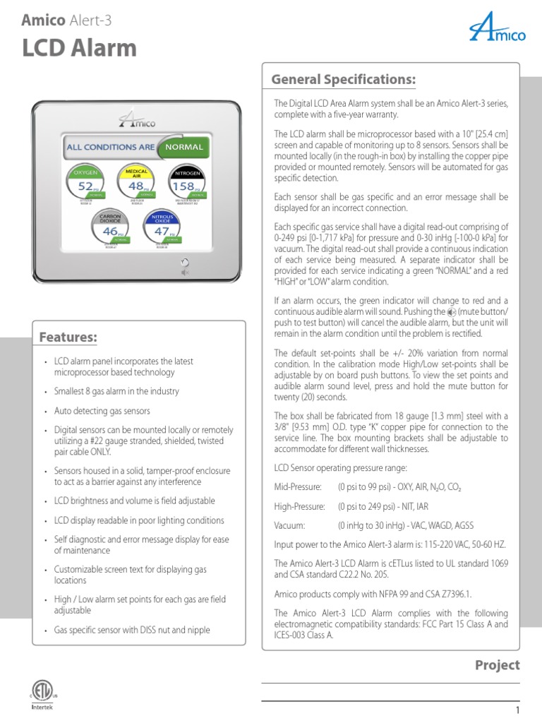 Amico Acp Alert 3 LCD Alarm Specs | PDF