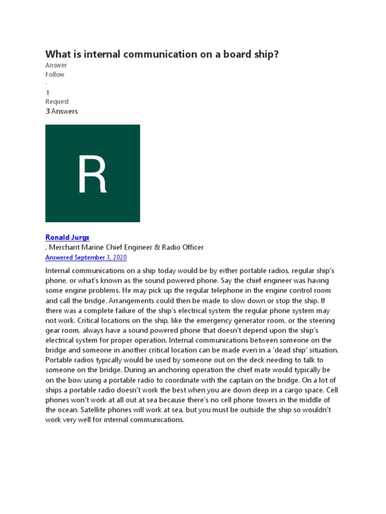 What Is Internal Communication On A Board Ship?: Answer Follow 1 ...