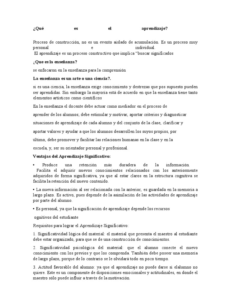 Qué Es El Aprendizaje | PDF | Aprendizaje | Enseñando