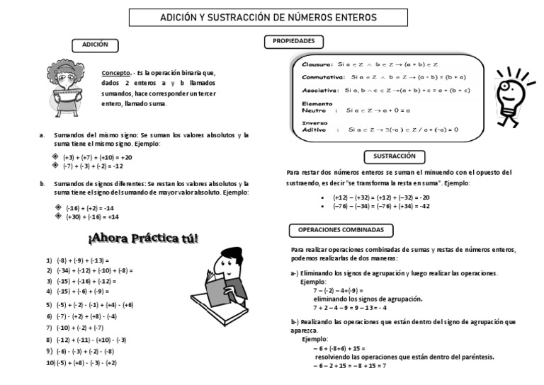 Ficha de Adicion y Sustraccion de Numeros Enteros | PDF