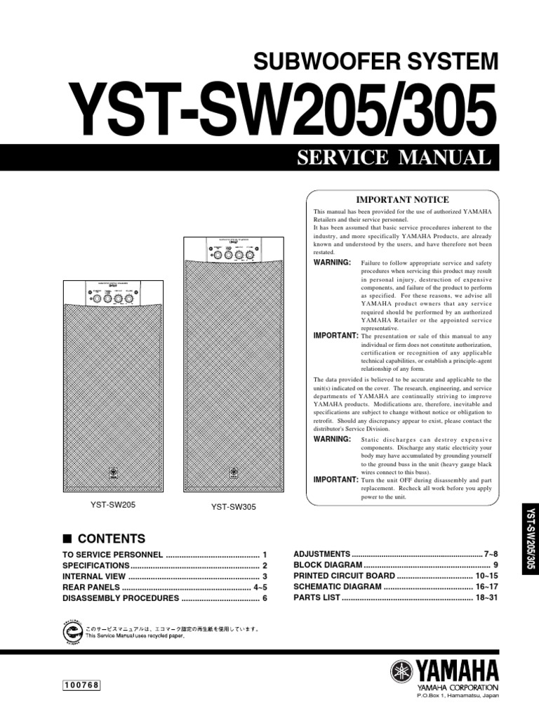 Yamaha Yst-Sw205 sw305 SM | PDF | Amplifier | Electronic Engineering