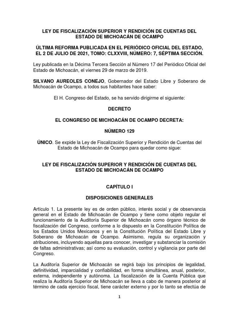 Ley de Fiscalización Superior y Rendición de Cuentas Del Estado de ...
