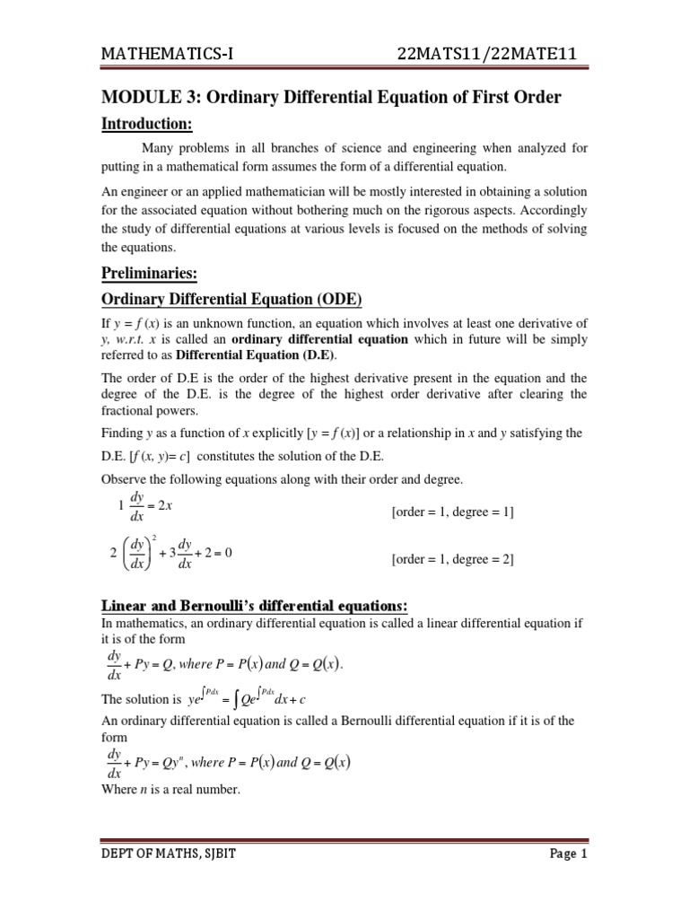 MODULE 3: Ordinary Differential Equation of First Order | PDF | Differential Equations ...