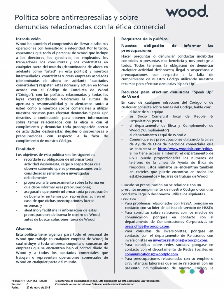 Spanish - Business Ethics Reporting and Anti-Retaliation EW | PDF