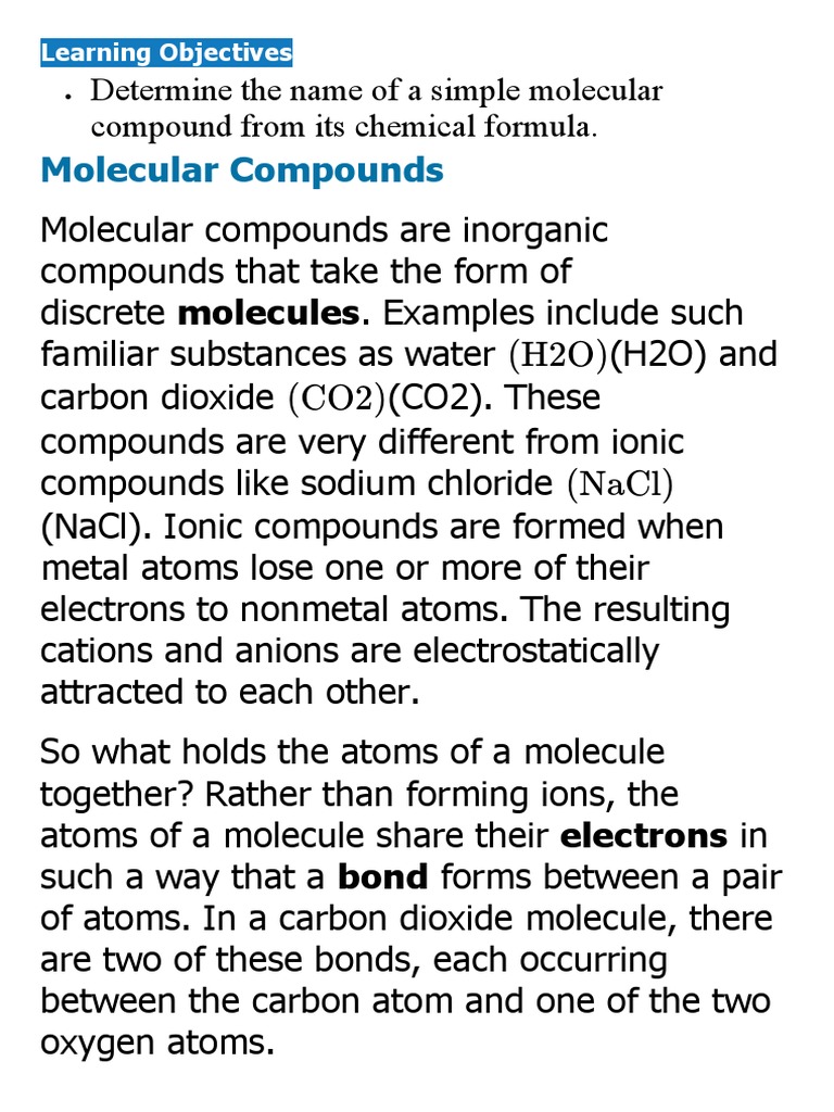 7 Simple Molecular Compounds | PDF | Chemical Compounds | Molecules