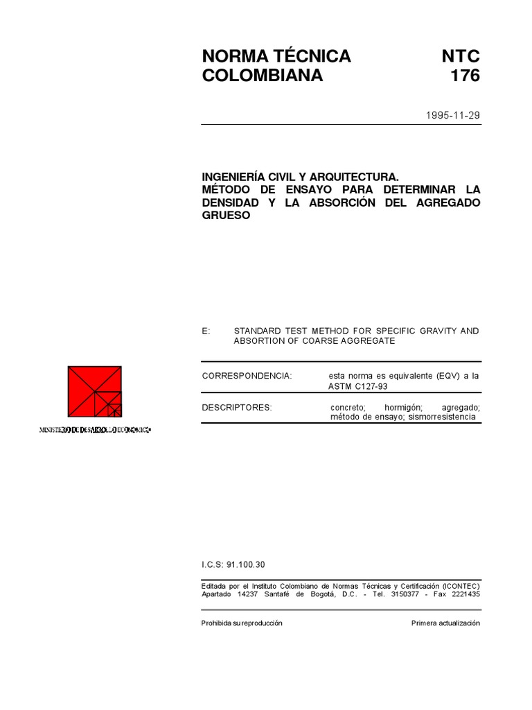 Norma Técnica NTC Colombiana 176 | PDF | Peso | Densidad