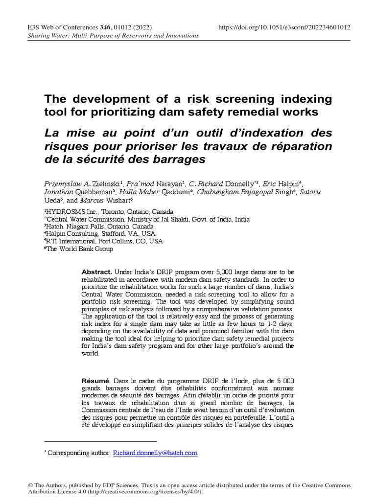 The Development of A Risk Screening Indexing Tool For Prioritizing Dam ...