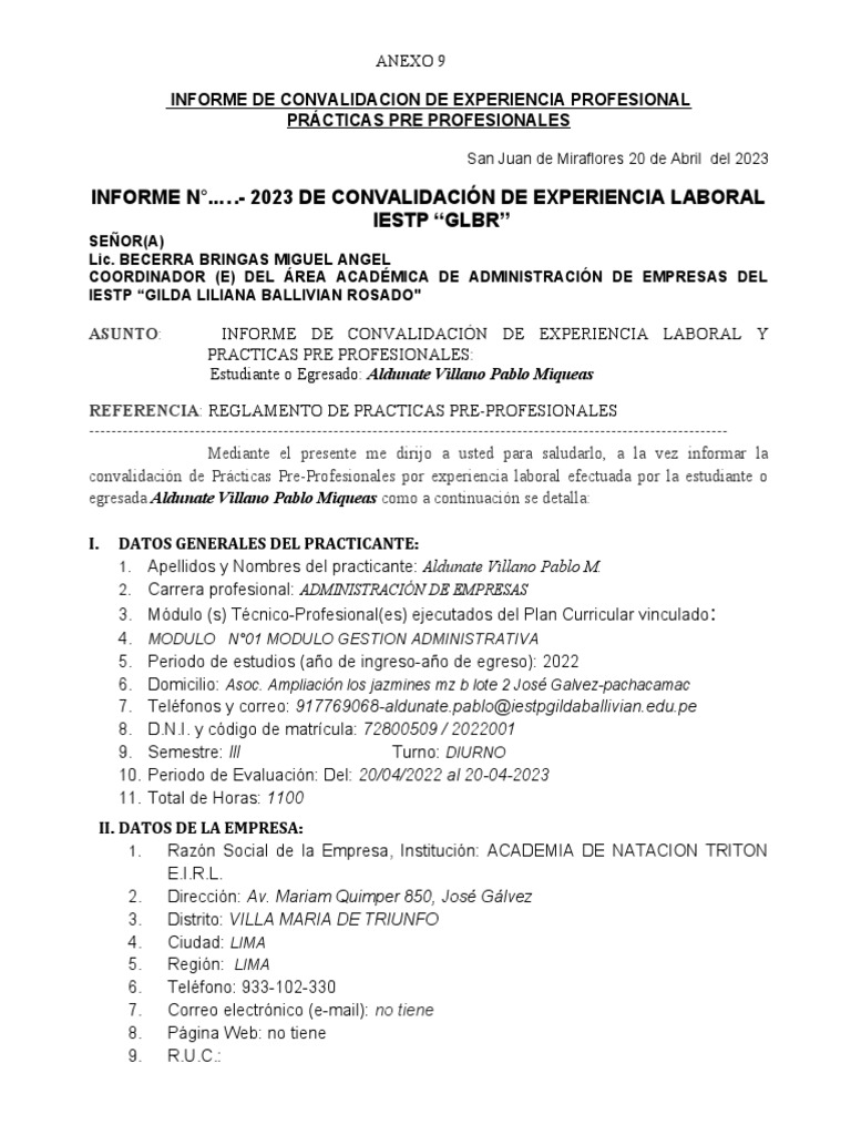 Convalidación Prácticas Administración | PDF | Business | Liderazgo