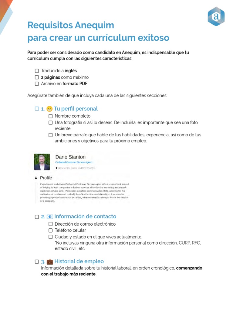 Requisitos Anequim para Crear Un Curriculum Exitoso | PDF