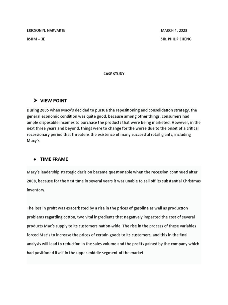 Macy's Case Study on Sustaining Success During Crisis | PDF | Equity ... Macy's Case Study on Sustaining Success During Crisis | PDF | Equity ...