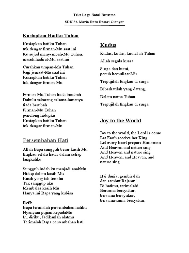 Teks Lagu Natal Bersama - Docx 20222 | PDF