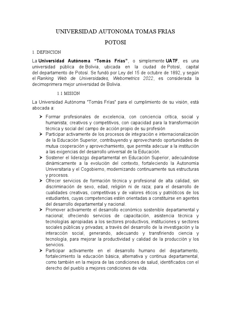 Universidad Autonoma Tomas Frias | PDF | Educación más alta | Enseñando