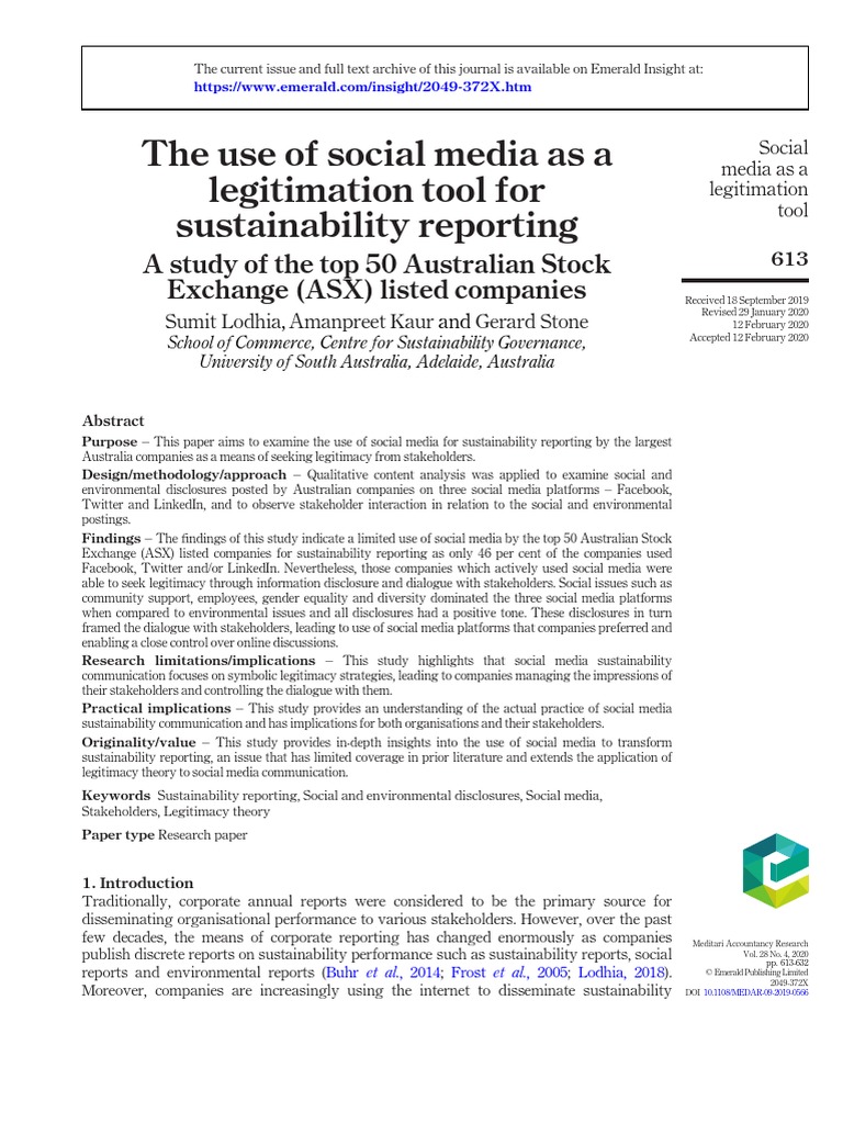 The Use of Social Media As A Legitimation Tool For Sustainability ...
