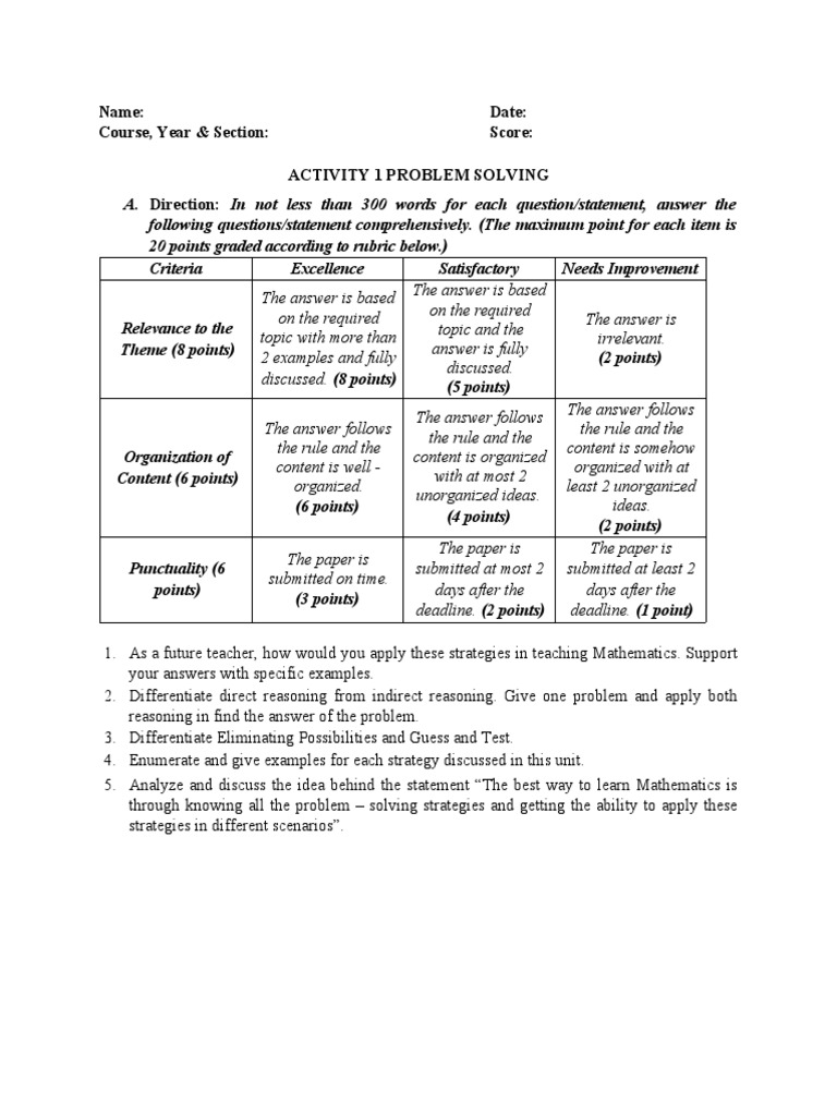 Example Criteria | PDF | Mathematics | Rubric (Academic)