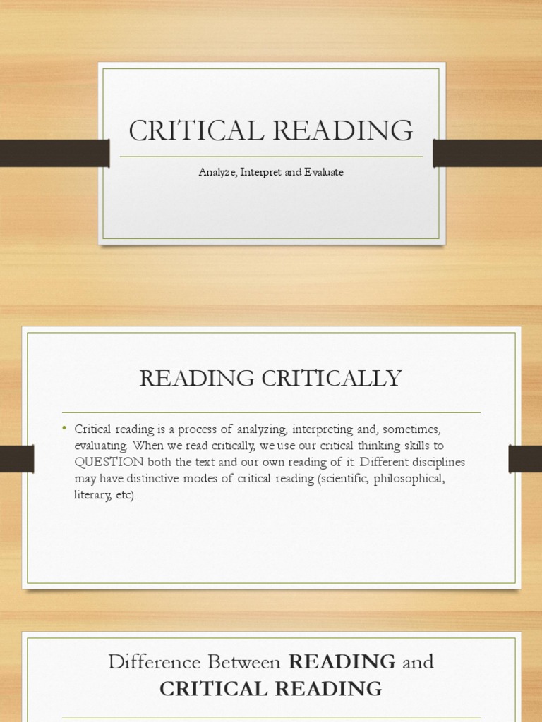 Critical Reading: Analyze and Evaluate | PDF