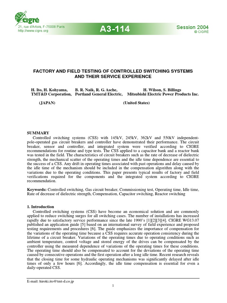 (2004) - Factory and Field Testing of Controlled Switching Systems and ...