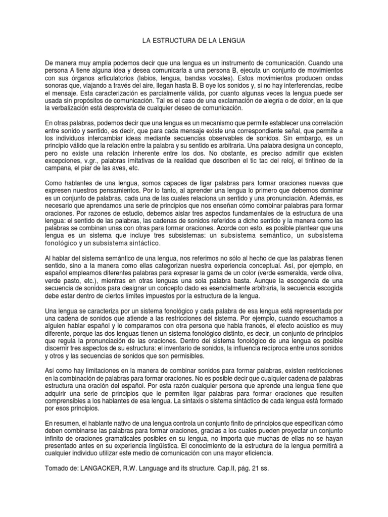 Langacker - La Estructura de La Lengua | PDF | Artes del Lenguaje y ...
