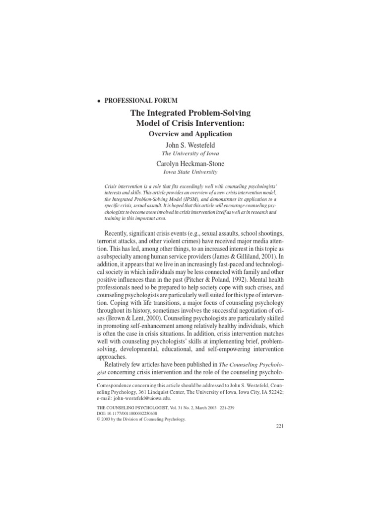 The Integrated Problem-Solving Model of Crisis Intervention | PDF ...