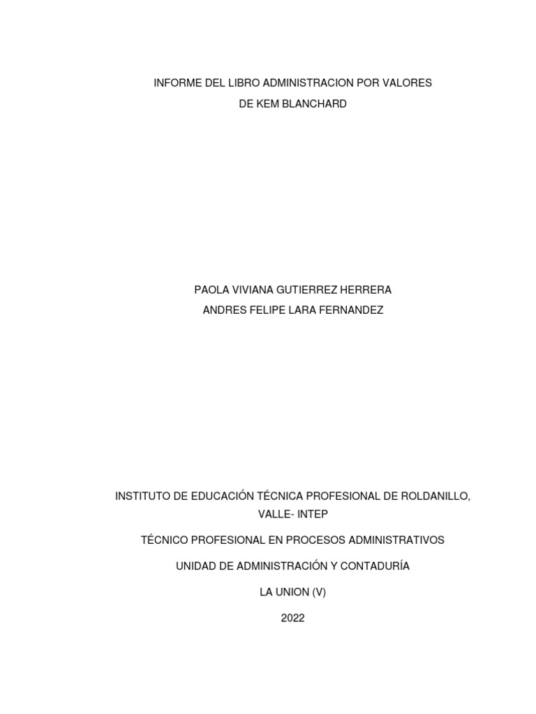 Informe Del Libro Administracion Por Valores | PDF