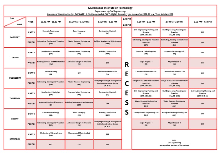 Provisional Class Routine For DCE PART - II (3rd Semester) & PART - III ...