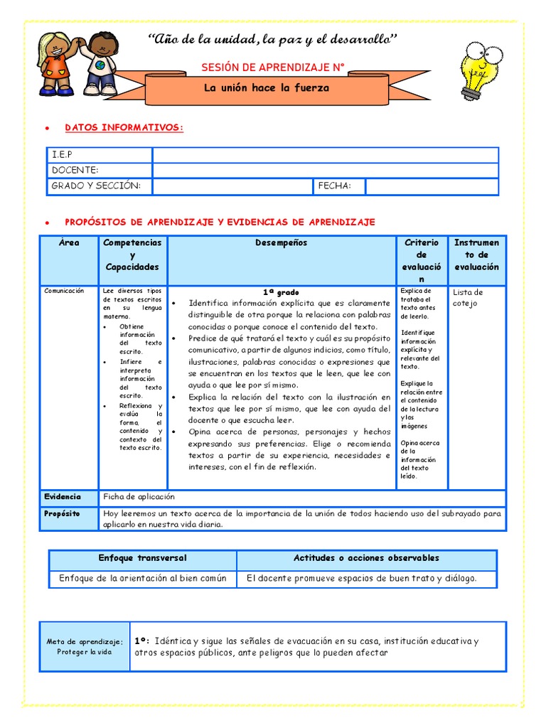 1º E2 S2 Sesion D4 Plan Lector La Union Hace La Fuerza | PDF ...