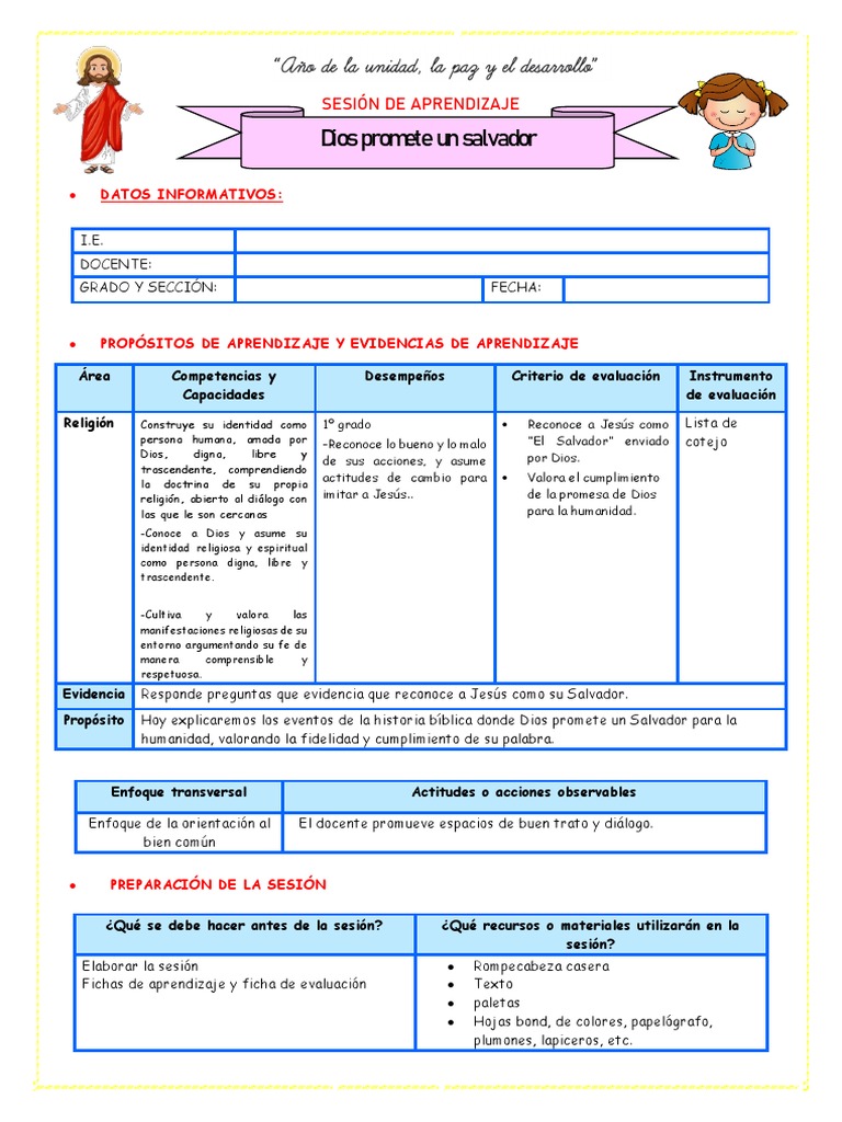 1º E2 S2 Sesion D2 Religion Dios Promete Salvador | PDF | Dios | Jesús