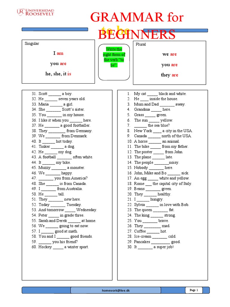 To Be: Grammar For Beginners | PDF
