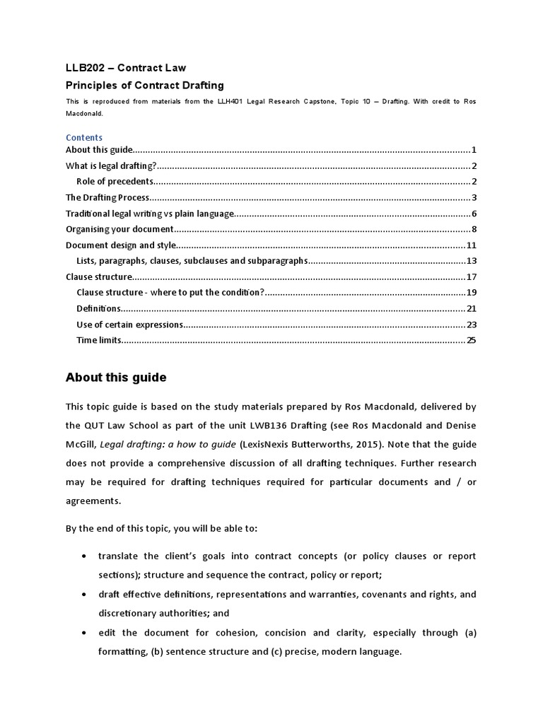 LLB202 - Contract Law Principles of Contract Drafting: About This Guide ...