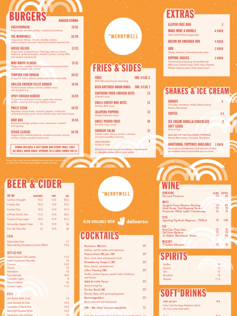 Crown Melbourne Restaurants The Merrywell Burger Bar Menu | PDF ...