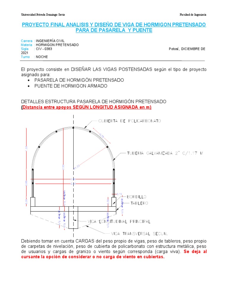 Proyecto Final Analisis Y Diseño de Viga de Hormigon Pretensado para de Pasarela Y Puente | PDF