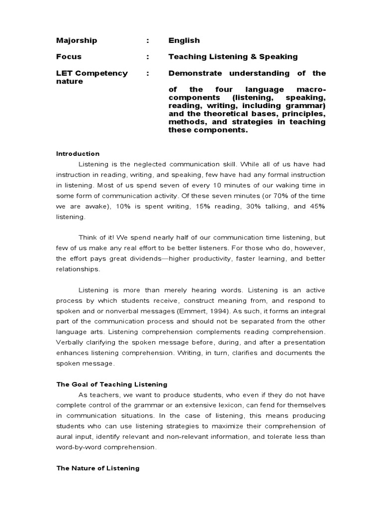 Teaching Listening & Speaking Skills | PDF | Fluency | Reading Comprehension