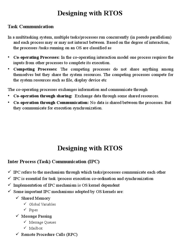 Designing With RTOS: Task Communication | PDF | Process (Computing) | Network Socket