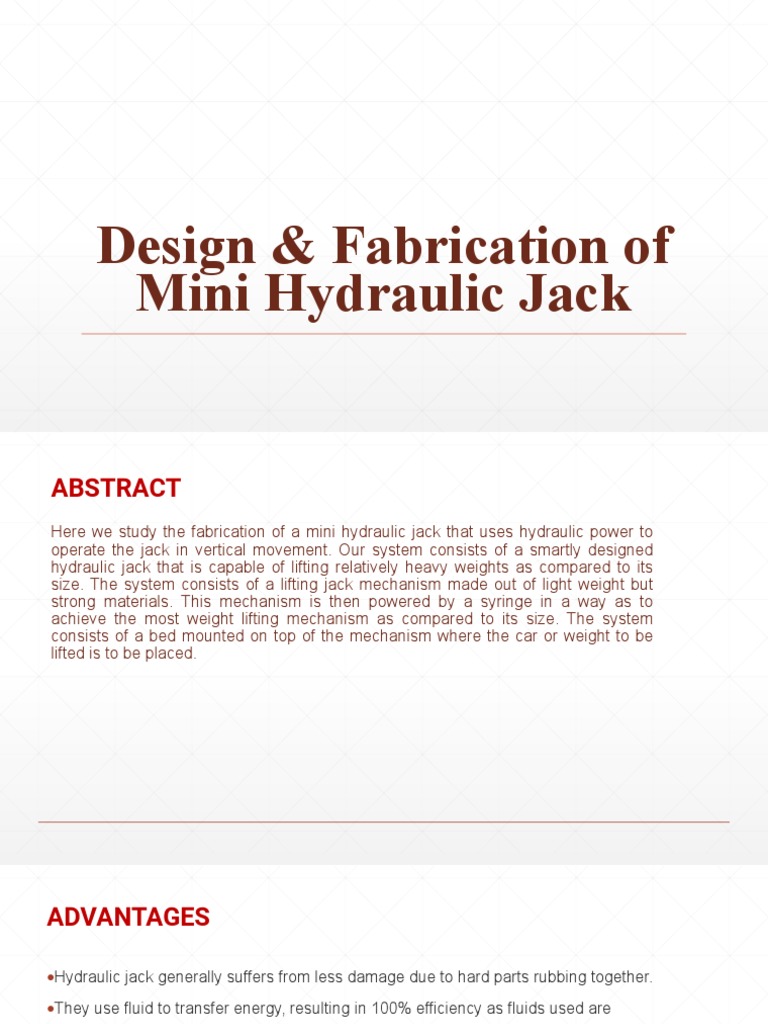 Mini Hydraulic Jack Design & Fabrication | PDF | Tools | Applied And ...