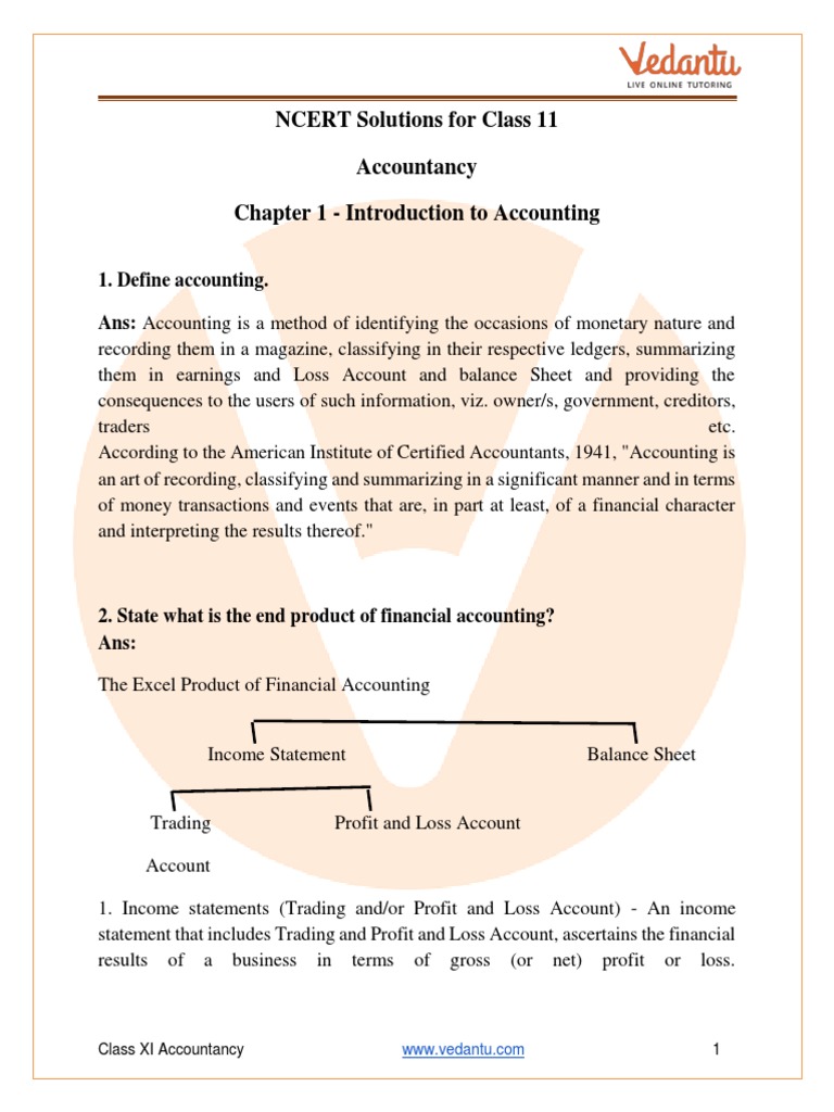 NCERT Solutions For Class 11 Accountancy Chapter 1 Introduction To ...