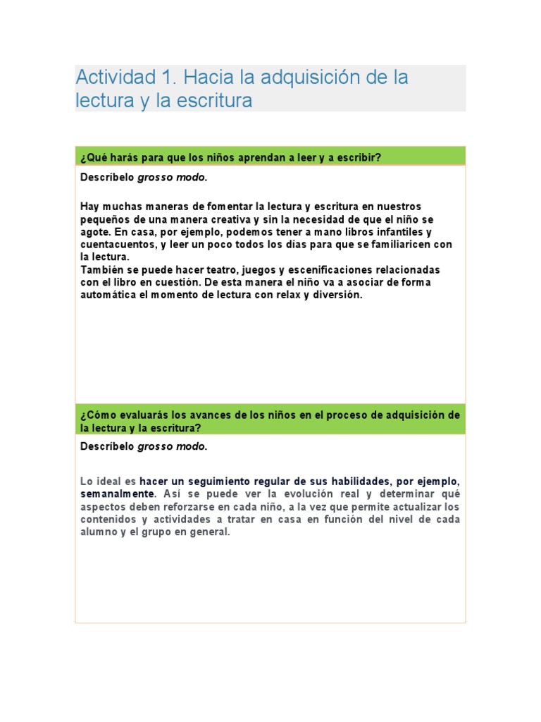Leccion 5 Actividad 1. Hacia La Adquisición de La Lectura y La ...