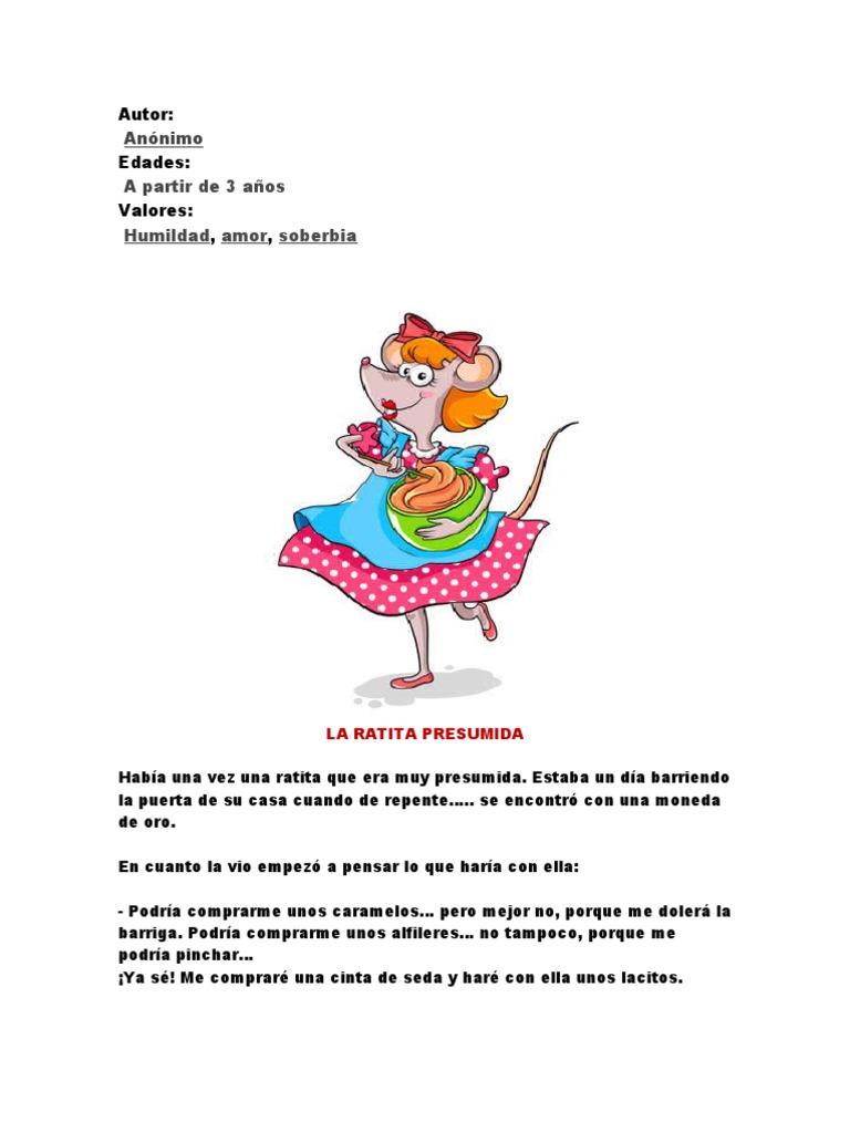 La Ratita Presumida: Moraleja y Valores | PDF | Hogar, jardinería y ...