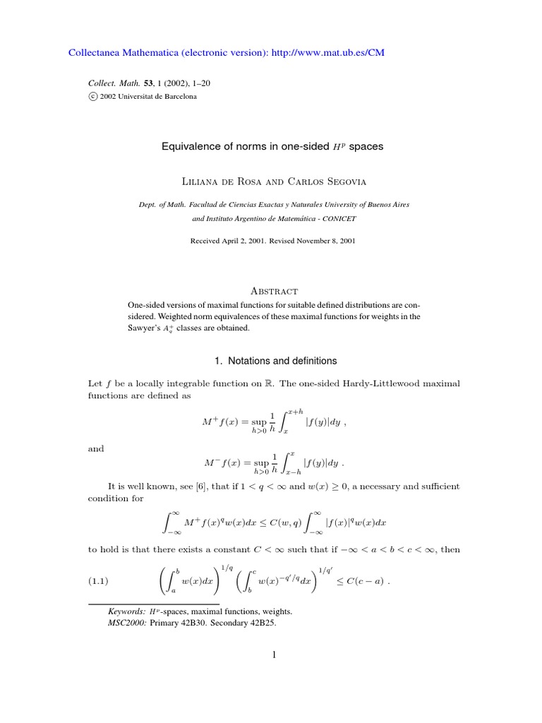 Equivalence of Norms in One-Sided Spaces: Collectanea Mathematica ...