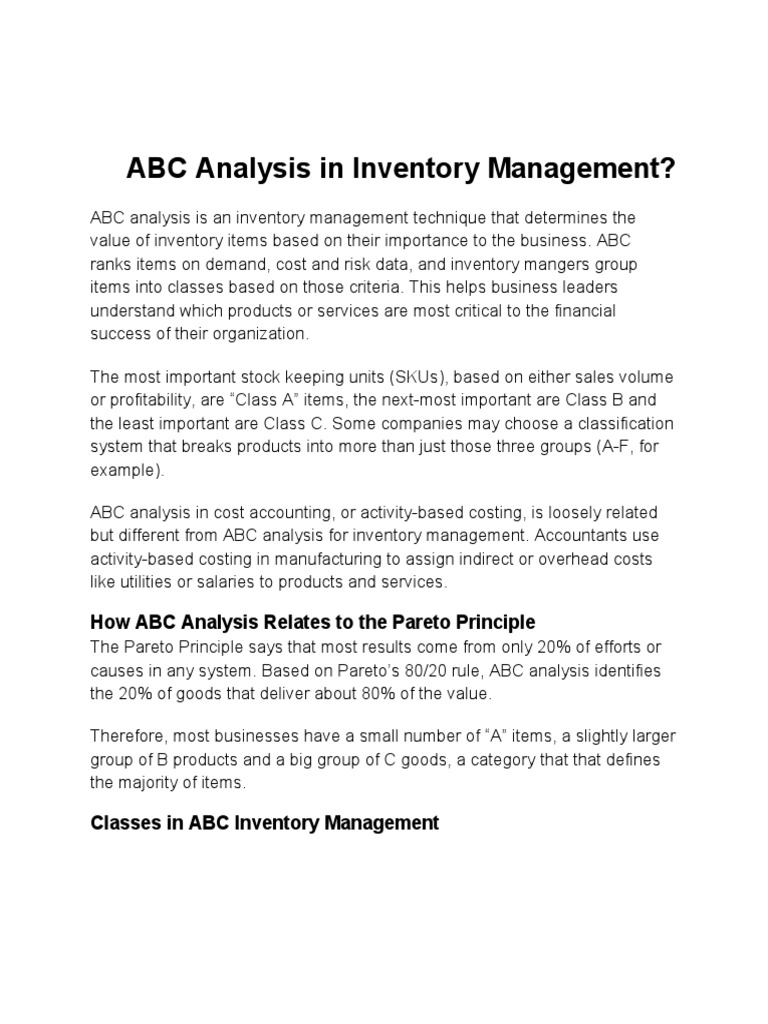 ABC Analysis in Inventory Management | PDF | Inventory | Performance Indicator