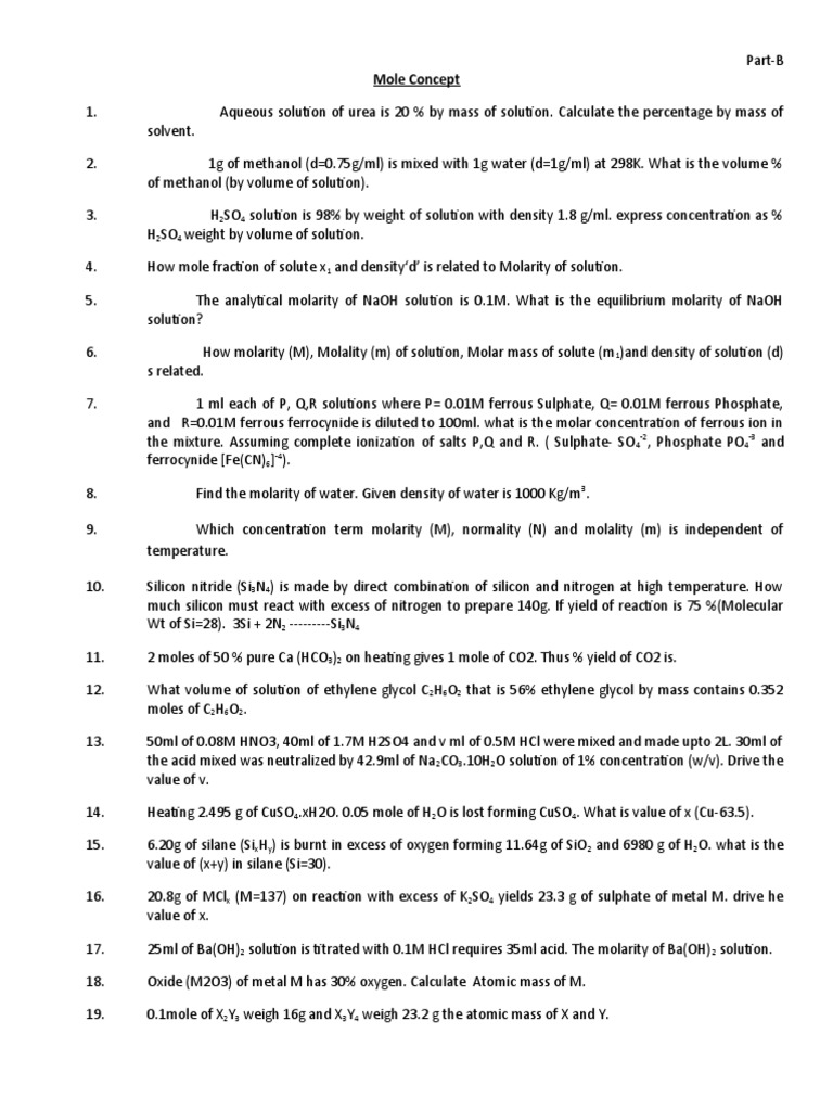 Mole Concept 2 Pdf Concentration Molar Concentration