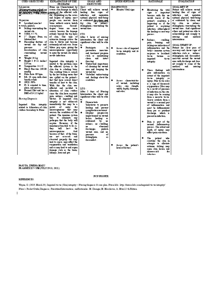 Pascua NCP | PDF | Wound | Burn