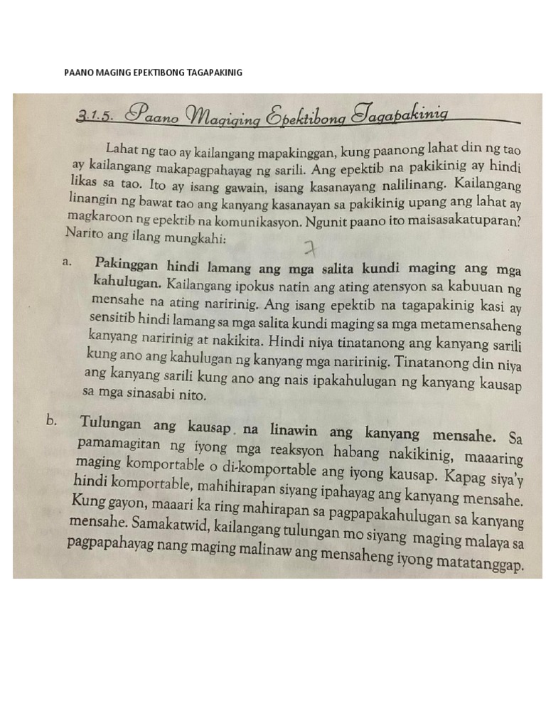 Paano Maging Epektibong Tagapakinig | PDF