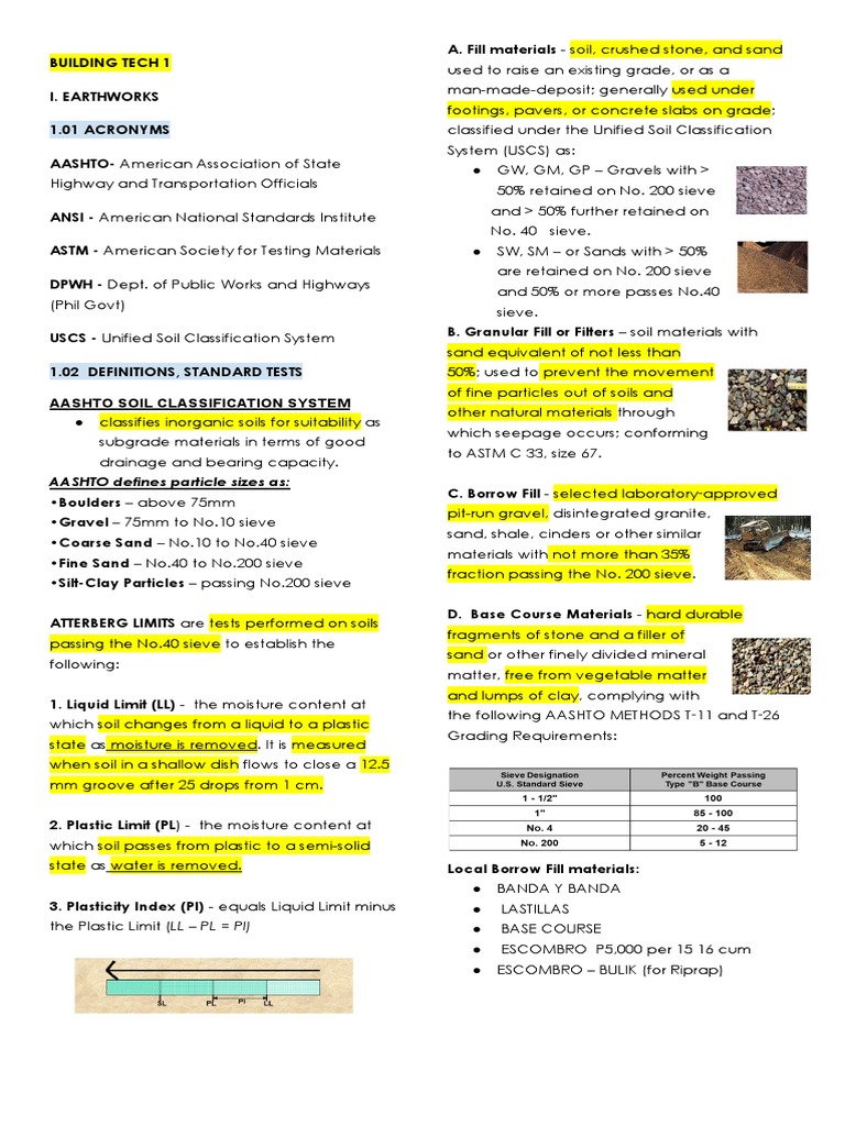 Building Tech 1 (Div 02 Sitework) Reviewer | Download Free PDF | Road Surface | Drainage