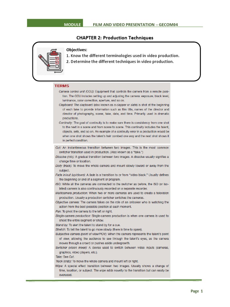 Video Production Techniques Chapter | PDF