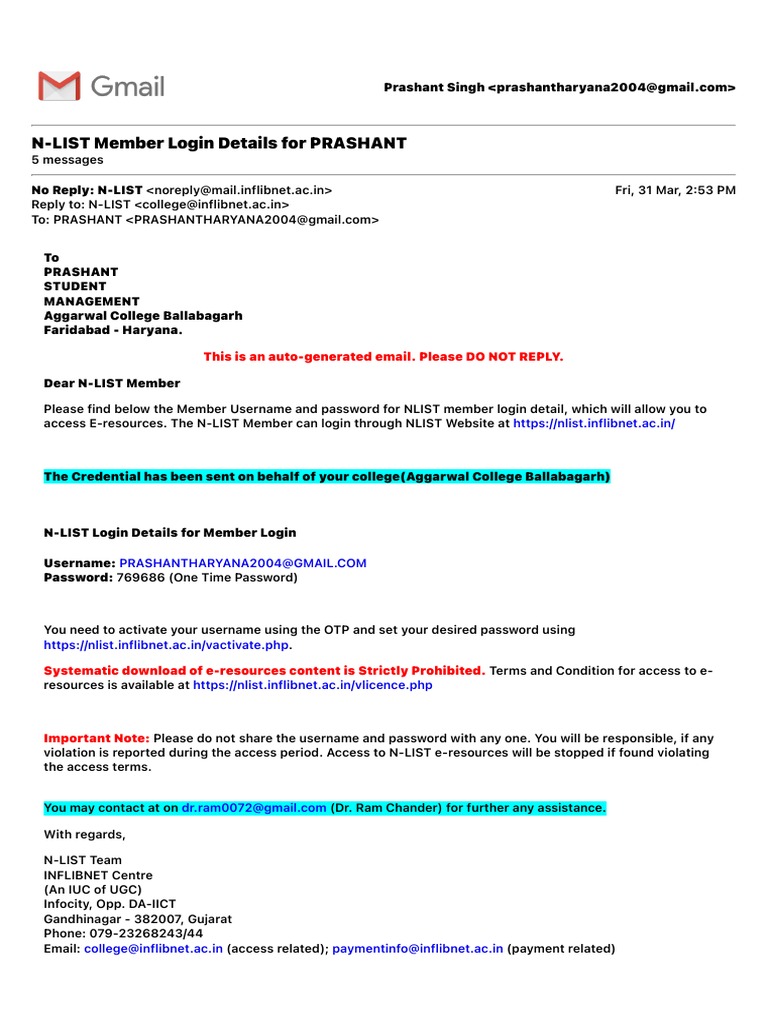 N-LIST Member Login Details For PRASHANT | PDF | Authentication | Computing