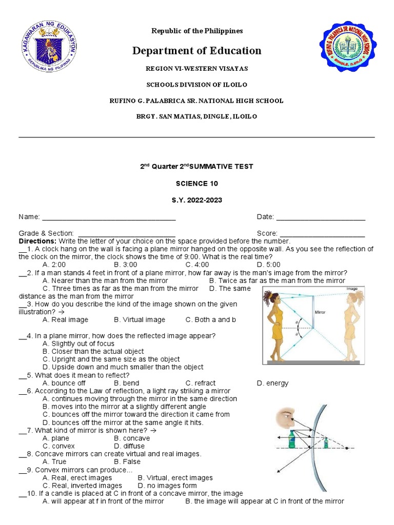 Science 10: Mirror Exam Questions | PDF | Mirror | Atomic