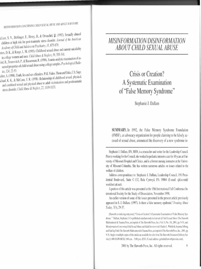 Crisis or Creation: A Systematic Look at "False Memory Syndrome" | PDF | Medicine ...