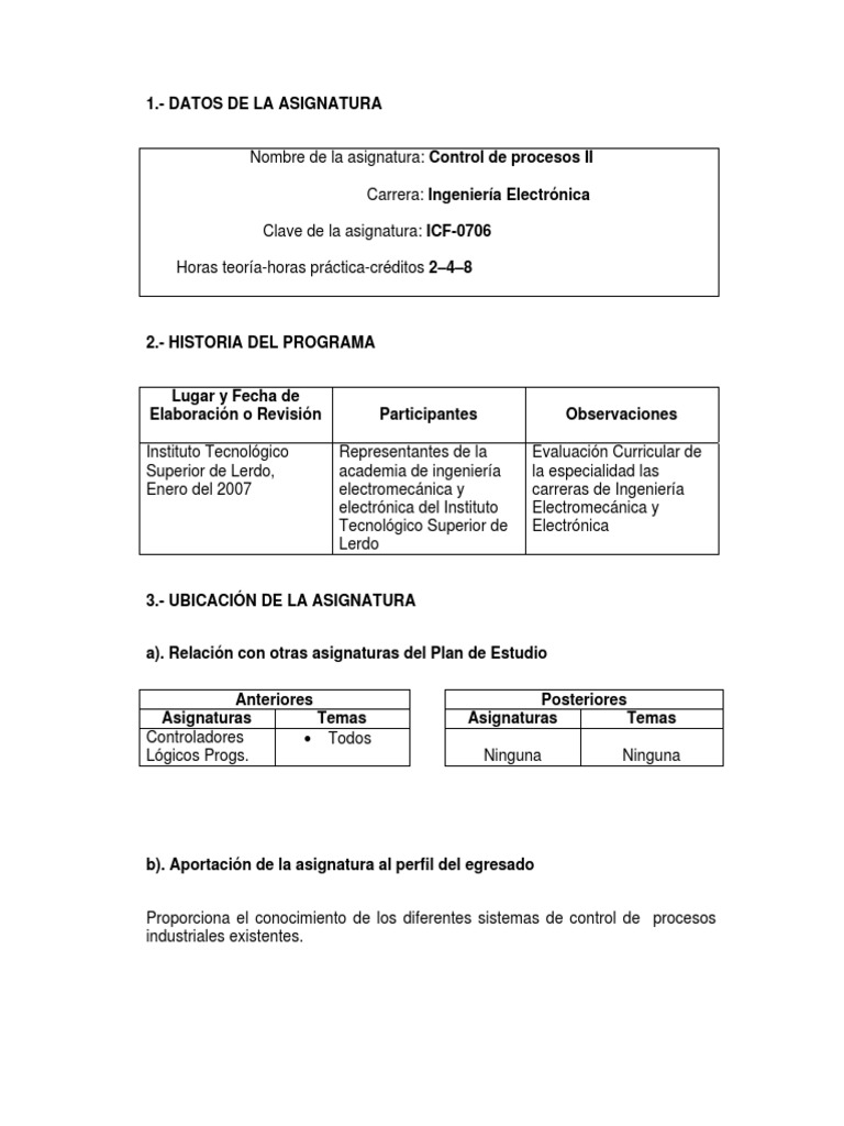 Sistema de Control de Procesos II: Plan de Estudios y Temario | PDF | Scada | Controlador lógico ...