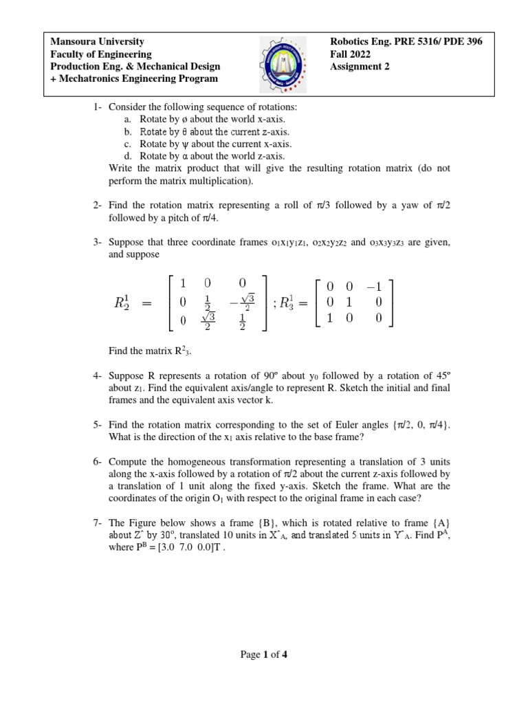 Assignment 2 Homogenous Transformation | PDF Assignment 2 Homogenous Transformation | PDF